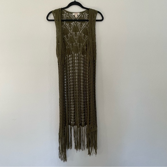 Sun & Shadow | Jackets & Coats | Sun Shadow Crochet Long Fringe Vest ...